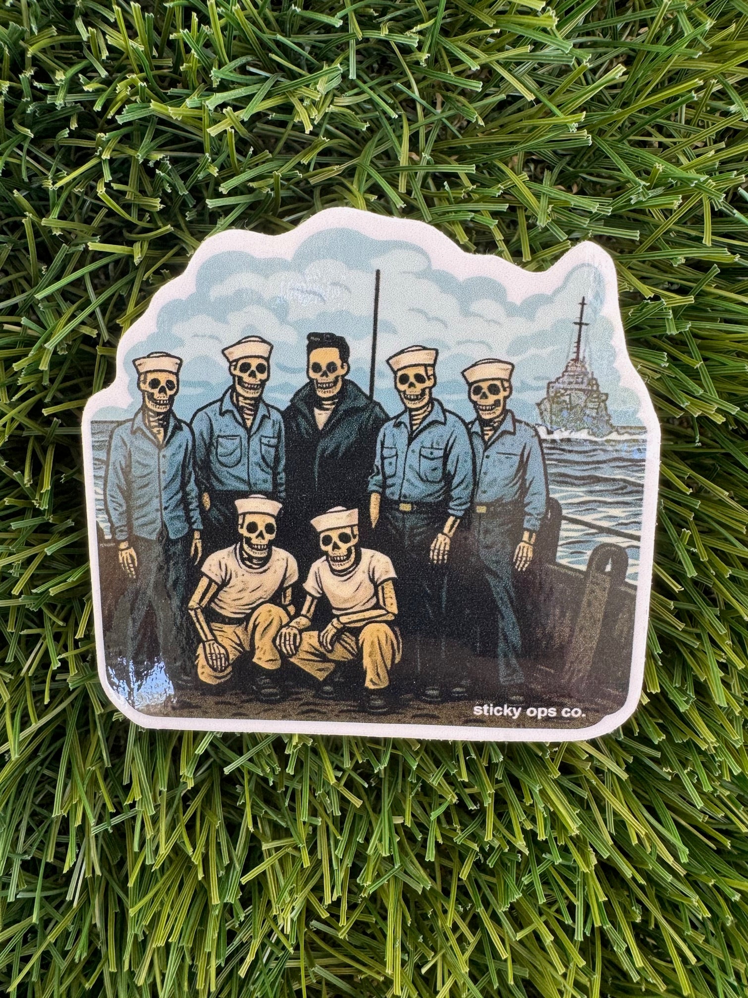 Salty Skeletons – Navy Crew Sticker – Sticky Ops Co.